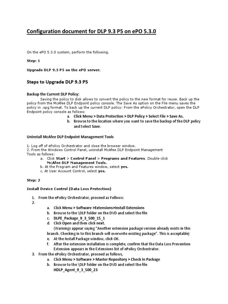 DLP 9.3P5 On ePO 5.3.0 Installation Document | PDF | Installation (Computer Programs) | Computer ...