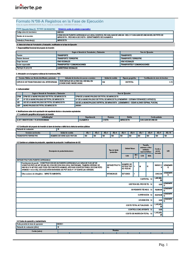 Formato 8a - Puente La Cueva | PDF | Tasa interna de retorno | Economias