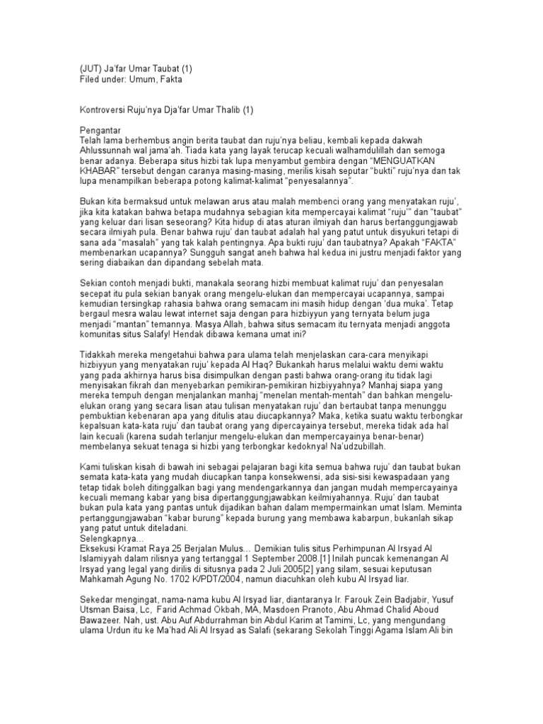 Ruju'Nya Jafar Umar Thalib | PDF