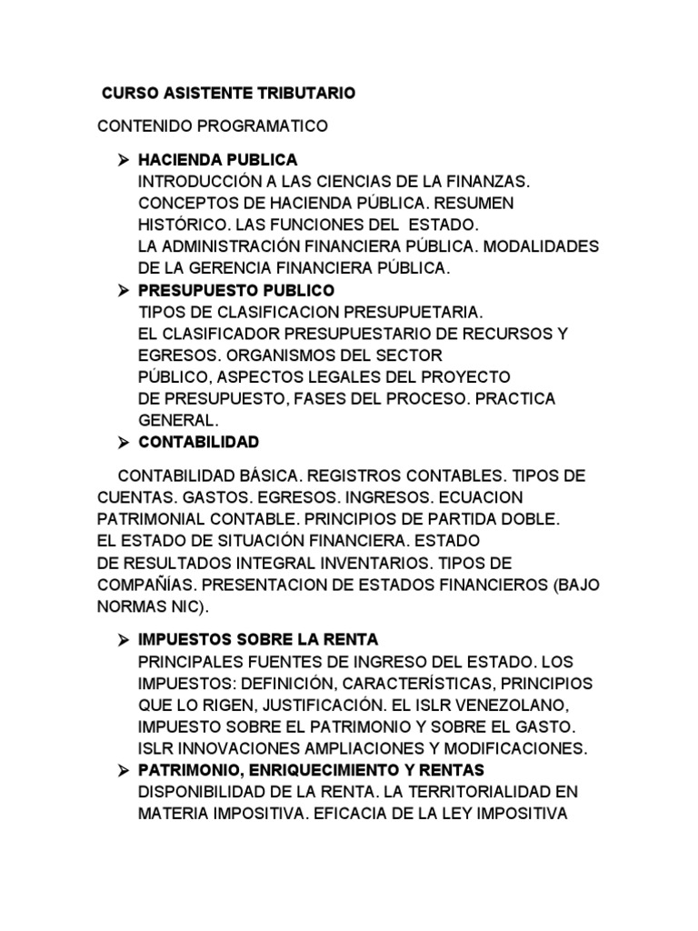 Curso Asistente Tributario | PDF | Impuestos | Contabilidad