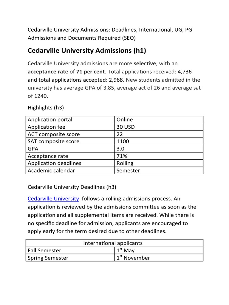 Cedarville University Admissions | PDF | University And College ... Cedarville University Admissions | PDF | University And College ...