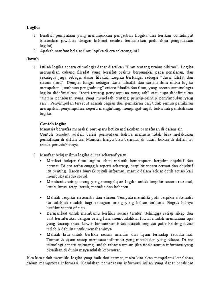 Pengertian dan Contoh Logika | PDF | Karier & Perkembangan | Sains ...