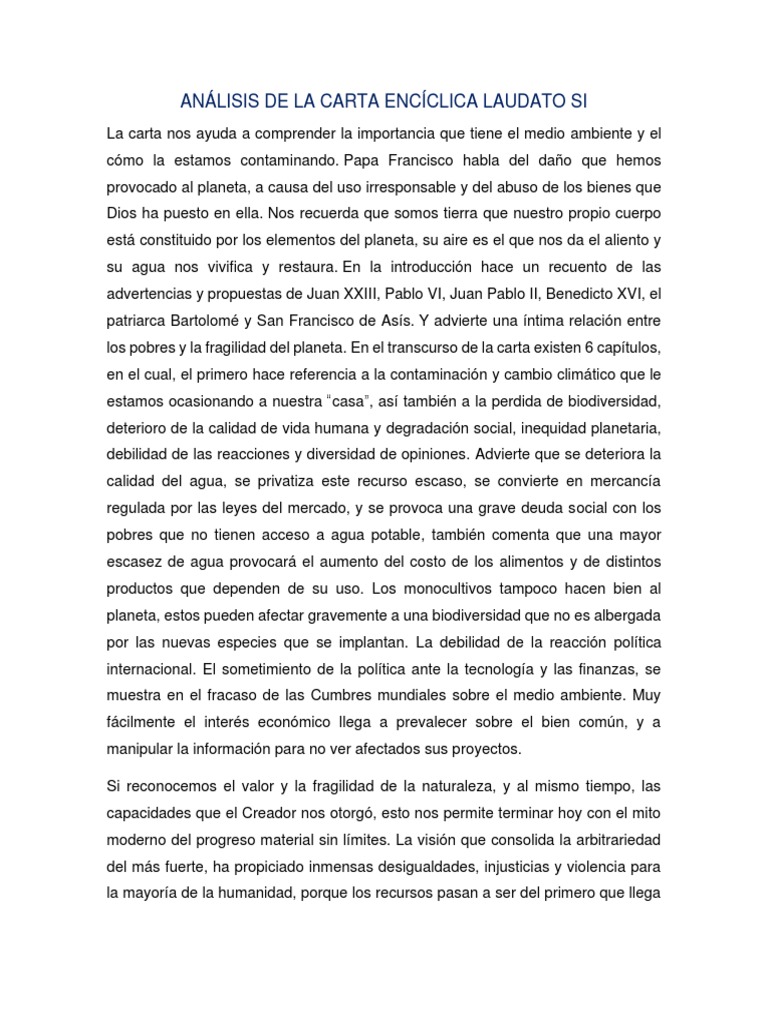 Análisis de La Carta Encíclica Laudato Si | Descargar gratis PDF ...