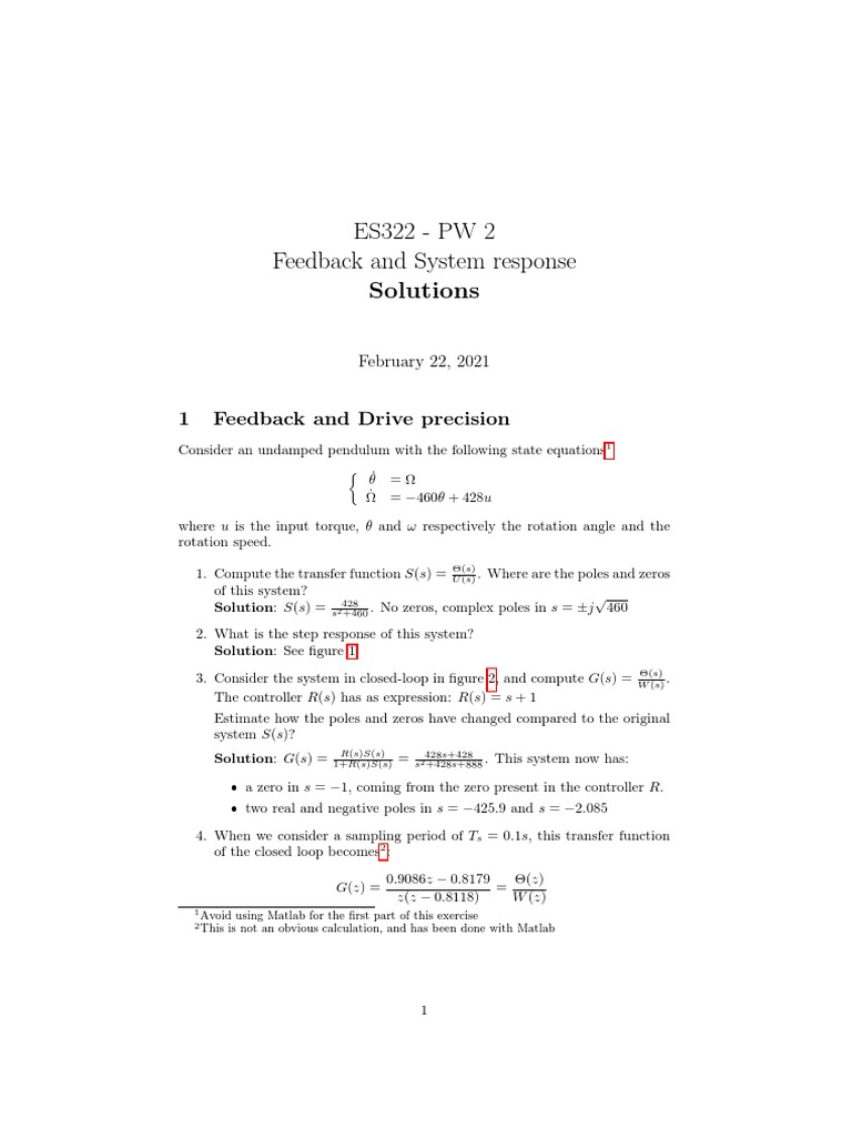 pw2 Sol | PDF | Control Theory | Feedback