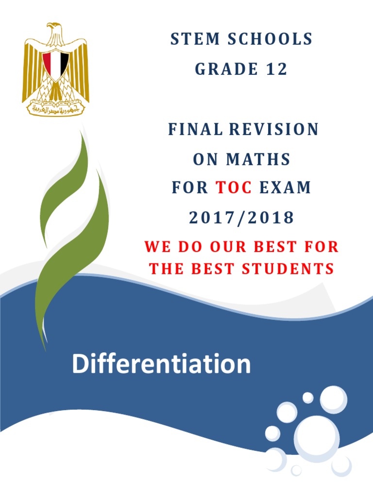 Final Revision On Math For TOC Exam Differentiation | PDF | Maxima And Minima | Area