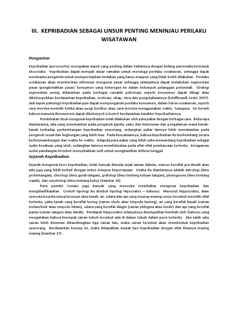 P3W 4-5 - Kepribadian Sebagai Unsur Penting Meninjau Perilaku Wisatawan | PDF