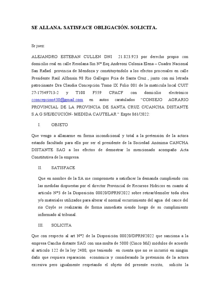 Se Allana. Satisface Obligación. Solicita | PDF | Gobierno | Justicia