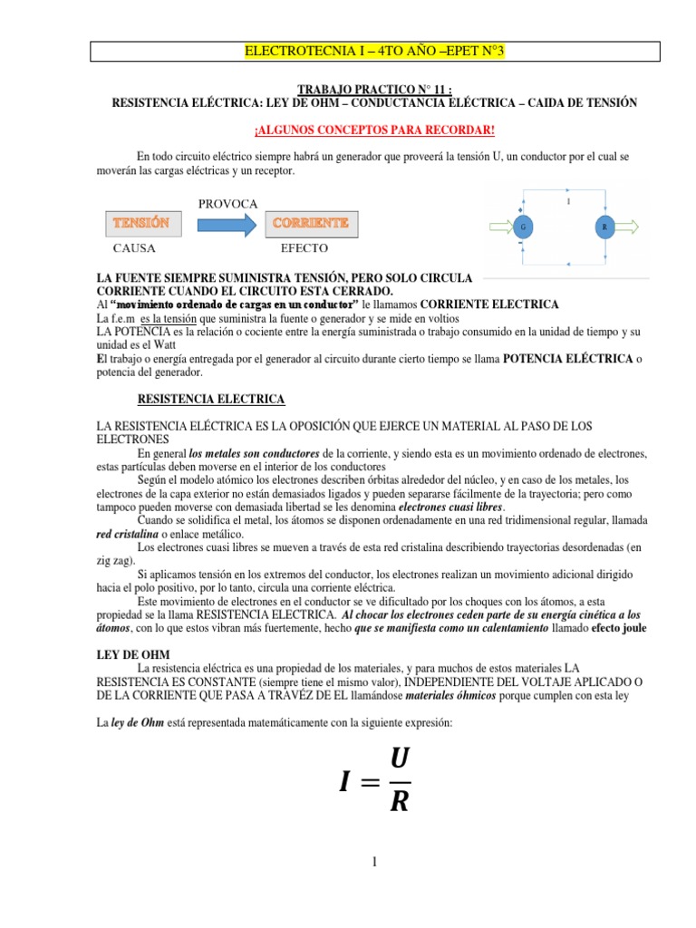 TP #11 Resistencia Electrica - Conductancia - Caida de Tensión | PDF | voltaje | Electricidad