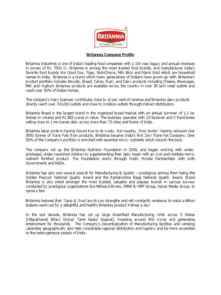 Britannia Company Profile: Eat Healthy, Think Better' | PDF | Nutrition ...