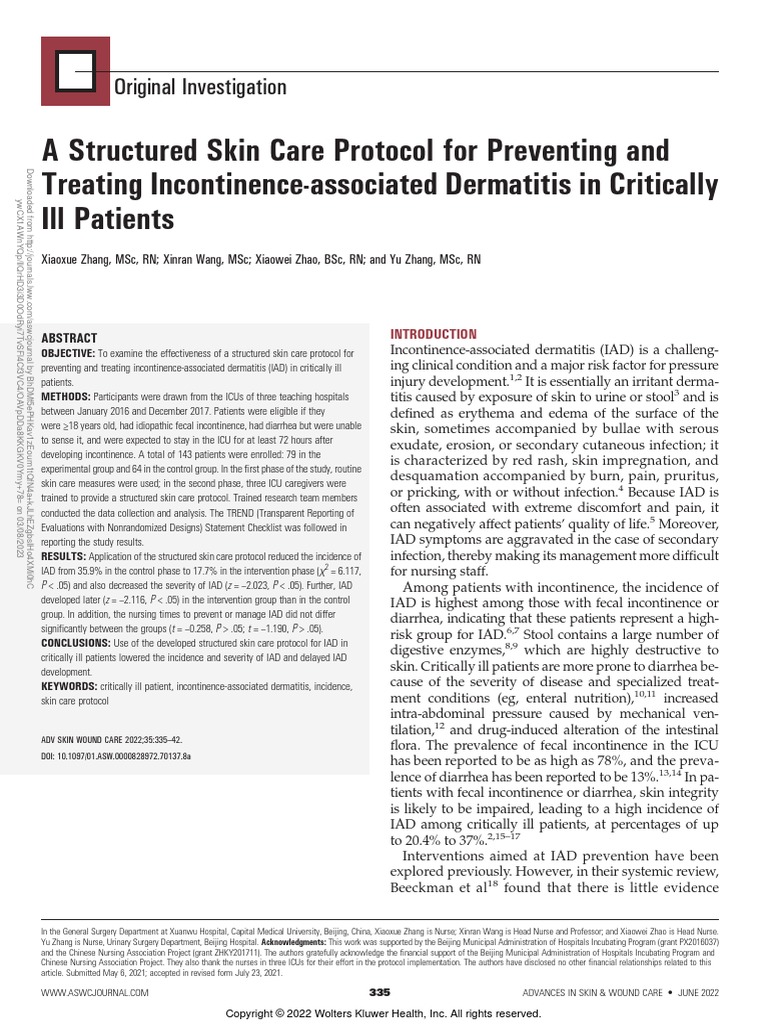 A Structured Skin Care Protocol For Preventing and Treating Incontinence-Associated Dermatitis ...