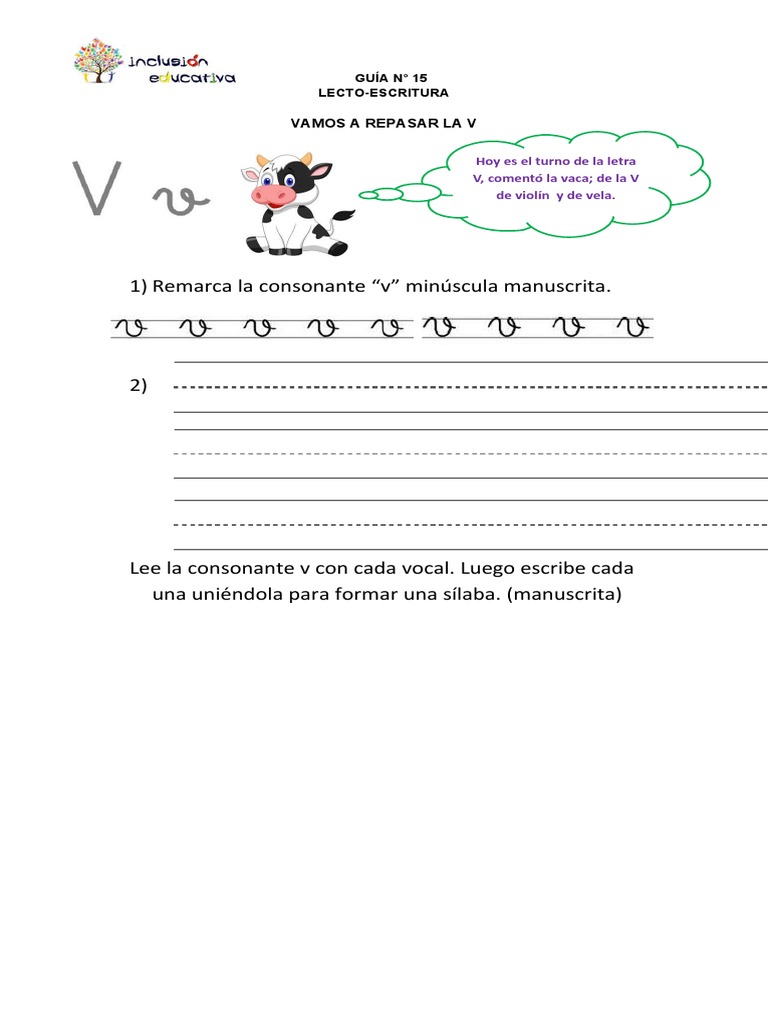 Guía para escribir la letra V manuscrita | PDF