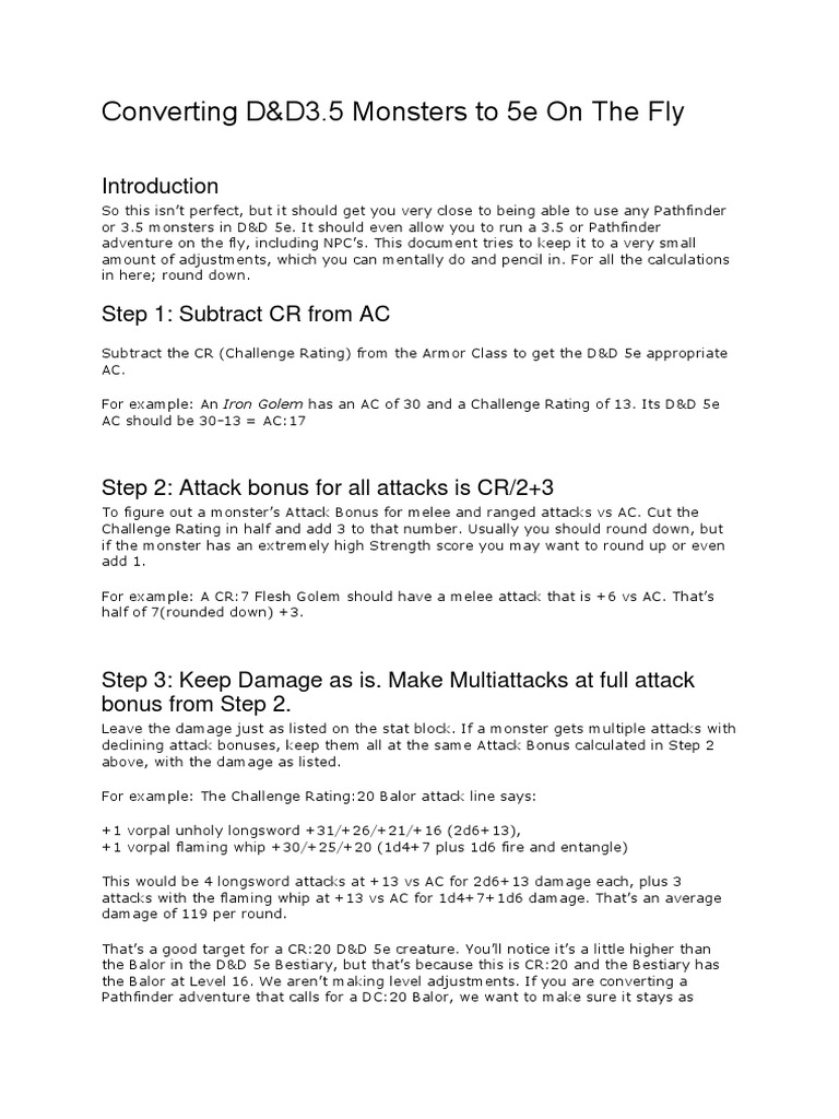 Converting 3.5 Monsters to D&D 5e | PDF | Dungeons & Dragons | Role ...