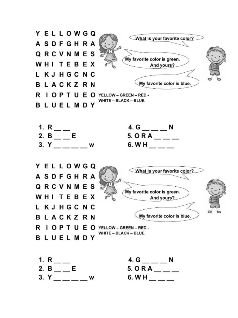 Colours 2023 Word Search and Complete | PDF