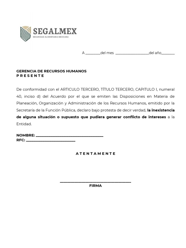 Carta De No Conflicto De Interes Pdf