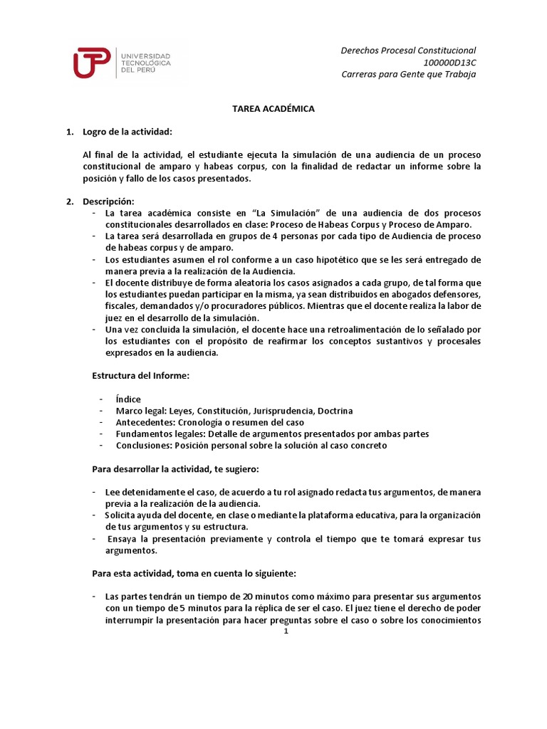 U4 S7 Indicaciones Tarea Academica Derecho Procesal Constitucional | Descargar gratis PDF ...