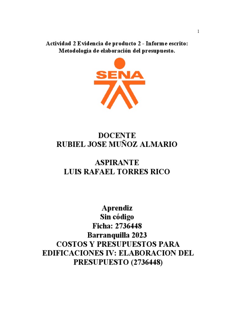 Docente Rubiel Jose Muñoz Almario Aspirante Luis Rafael Torres Rico ...