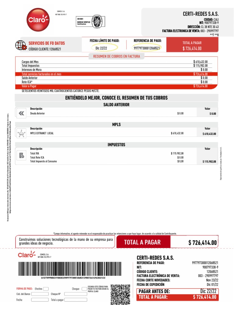 CLARO MPLS FV 3 290997797 - 323071051 | PDF | Factura | Industrias de ...