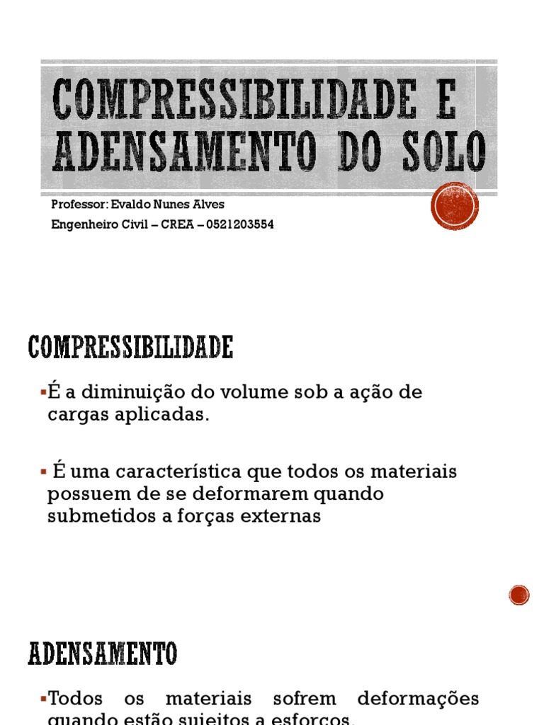 AULA 4 - Compressibilidade e Adensamento | PDF | Solo | Estresse (Mecânica)