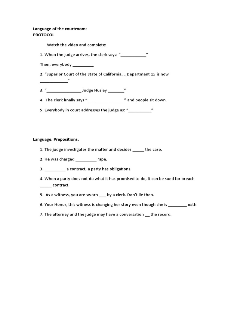 Language of The Courtroom: Protocol | PDF