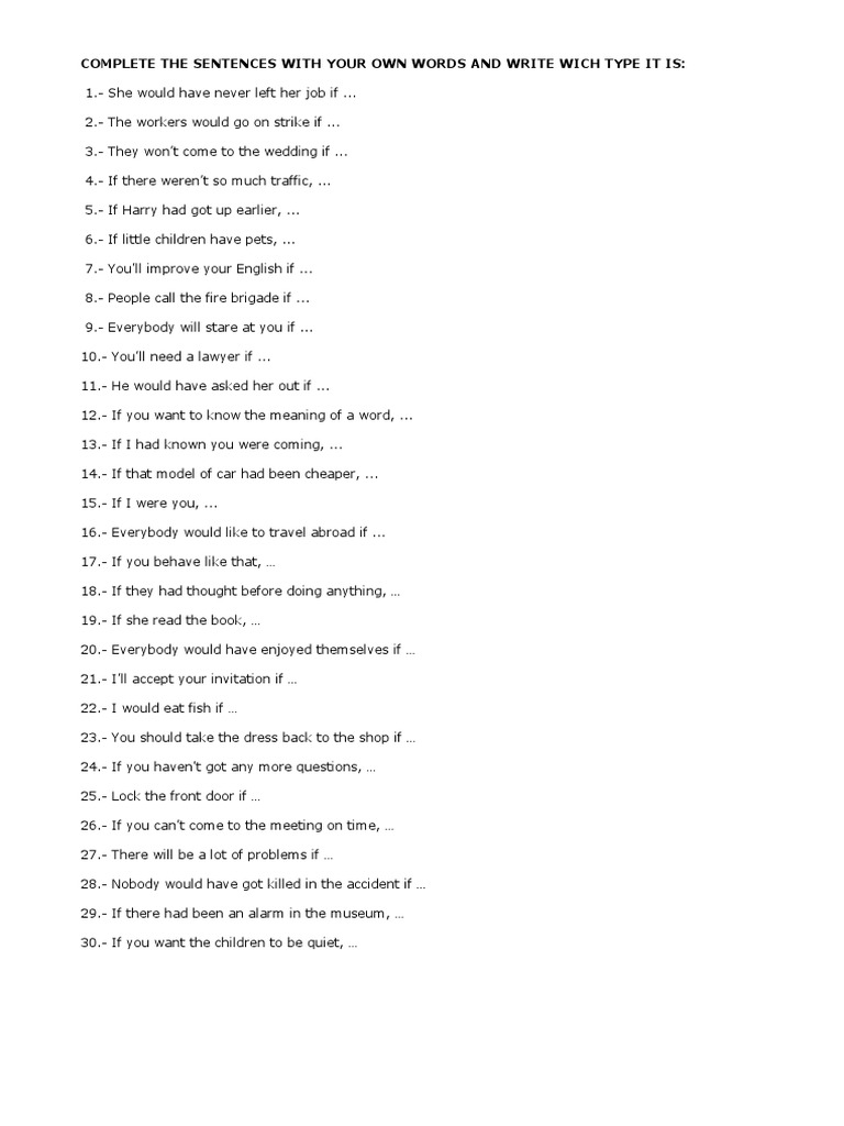 Complete The Sentences With Your Own Words and Write Wich Type It I1 | PDF