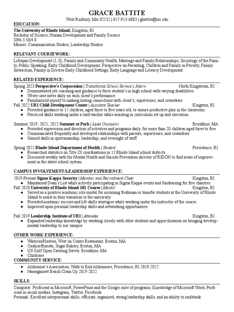 Updated 2023 Resume | PDF | Child Development | Teachers