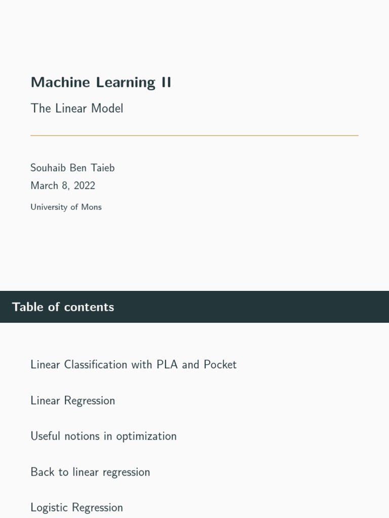Machine Learning II: The Linear Model | PDF | Derivative | Gradient