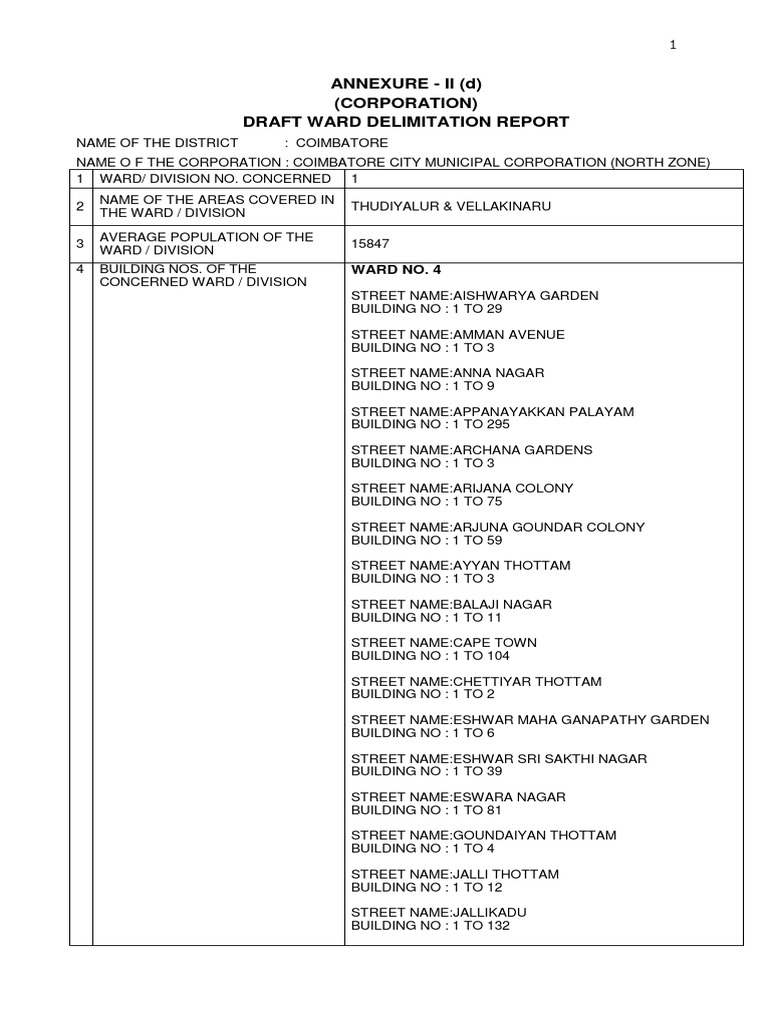 Annexure - Ii (D) (Corporation) Draft Ward Delimitation Report | PDF