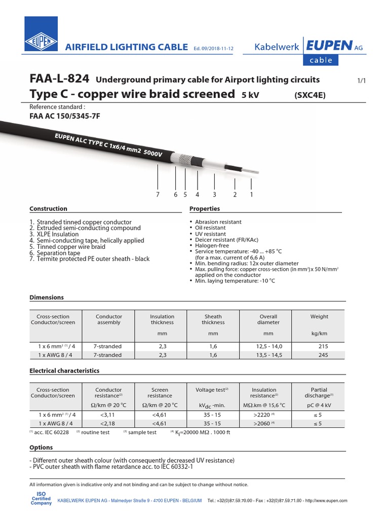 Specification for Type C Underground Primary Cable for Airport Lighting ...