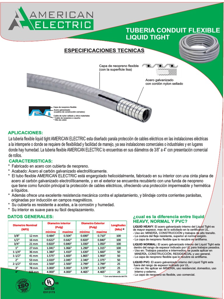 Ficha Tecnica Flex LT + Ul+iso+carta | PDF | Tubería (transporte de ...