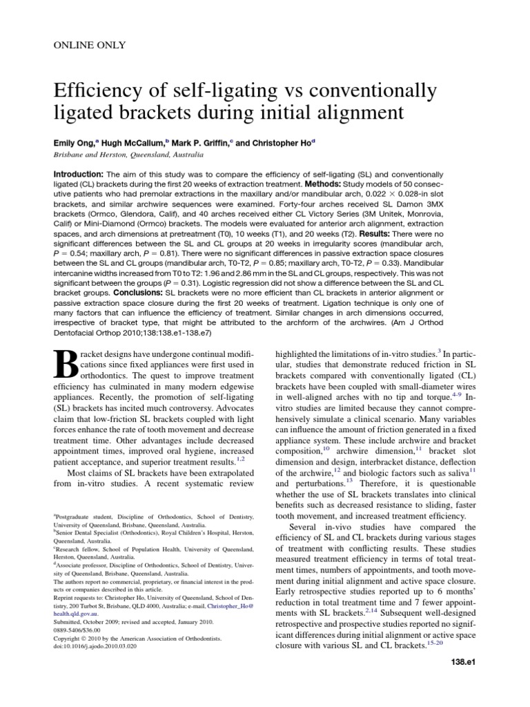 Efficiency of Self Ligating Vs Conventionally Ligated Brackets During Initial Alignment | PDF ...