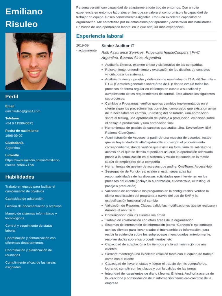 Emiliano Risuleo: Experiencia Laboral | PDF | Informática | Pruebas de ...