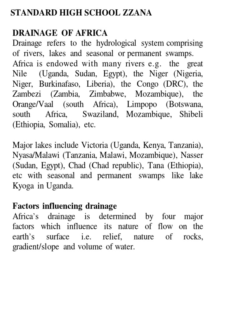 Standard High School Zzana Drainage of Africa | PDF | River | Stream
