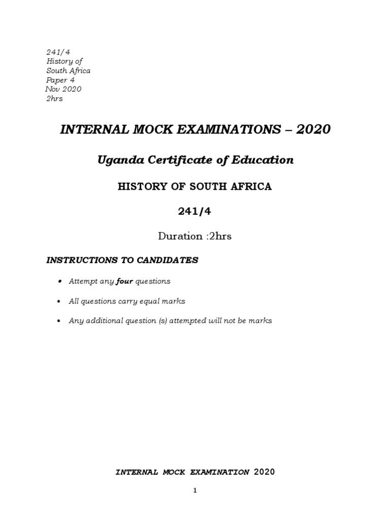 Internal Mock Examinations - 2020: Uganda Certificate of Education | PDF