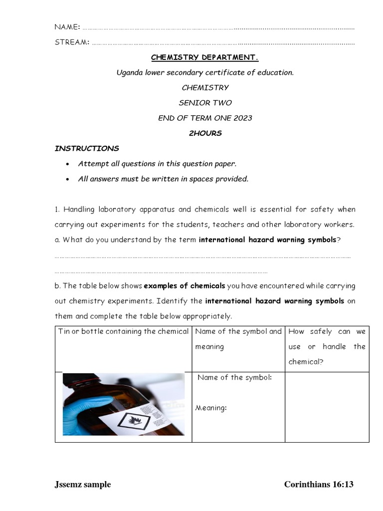 Uganda Lower Secondary Certificate of Education. Chemistry Senior Two ...