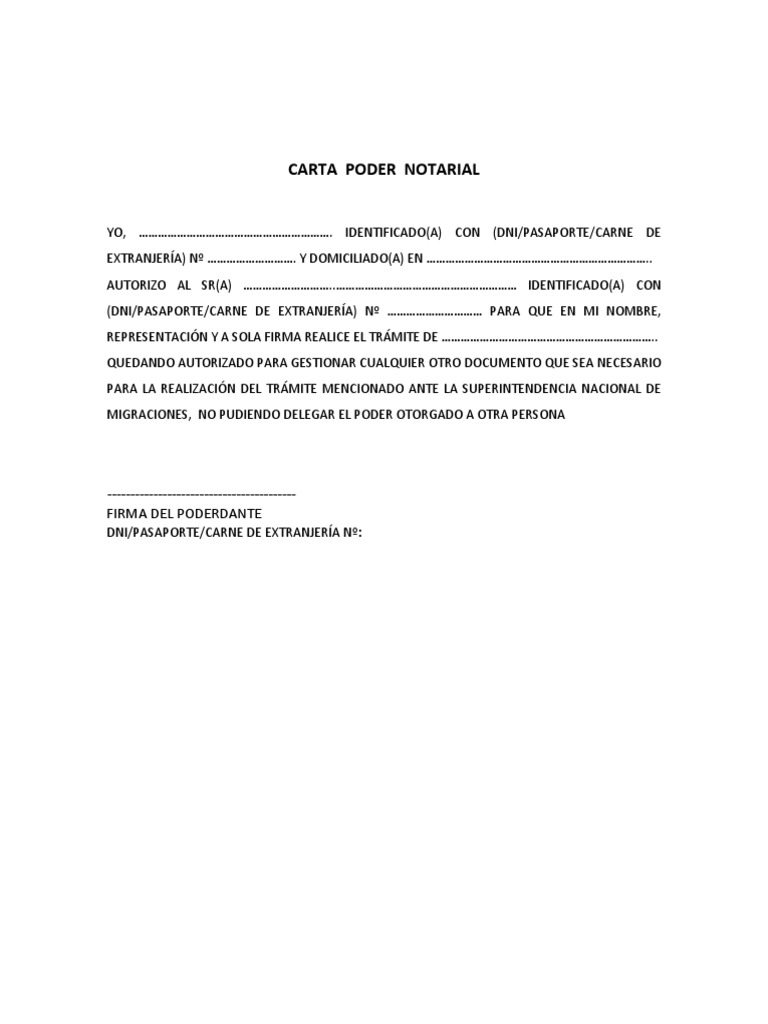 Carta Poder Notarial: - Firma Del Poderdante | PDF