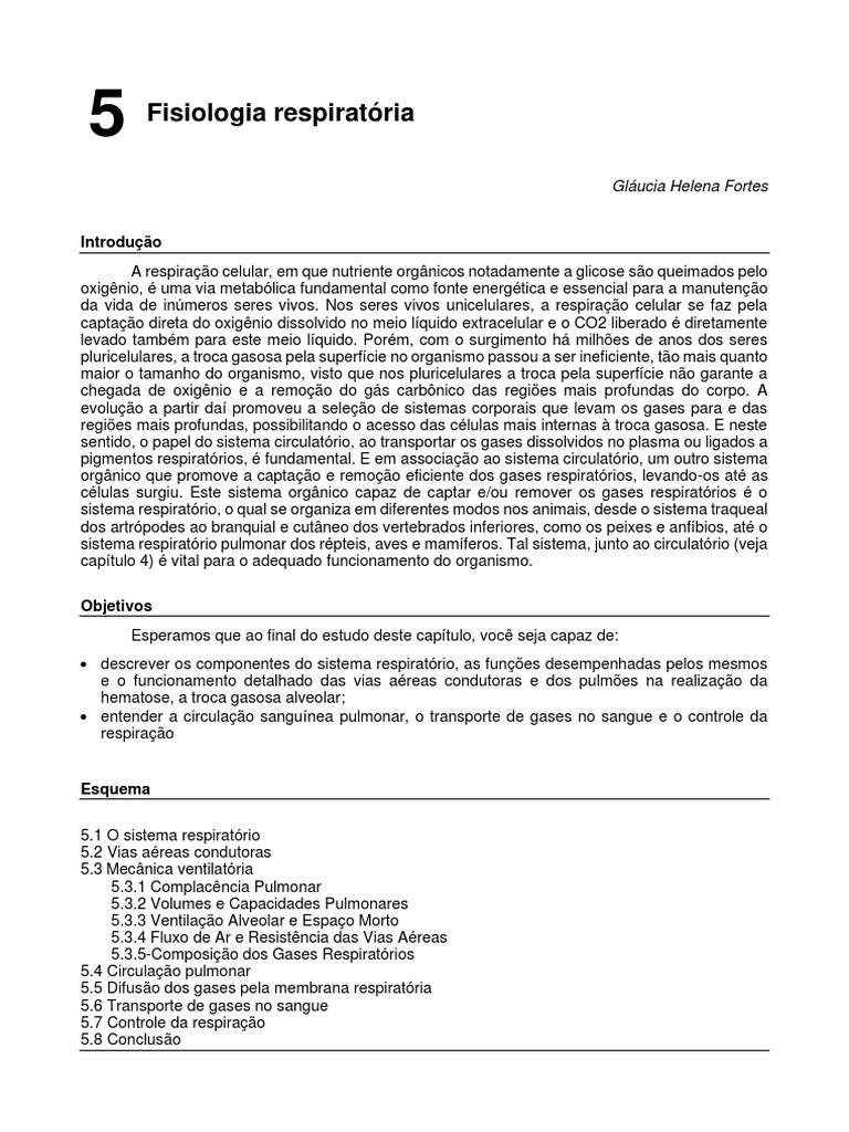 CAP TULO 5 Fisiologia Respirat Ria Formatado | PDF | Sistema circulatório | Sistema respiratório