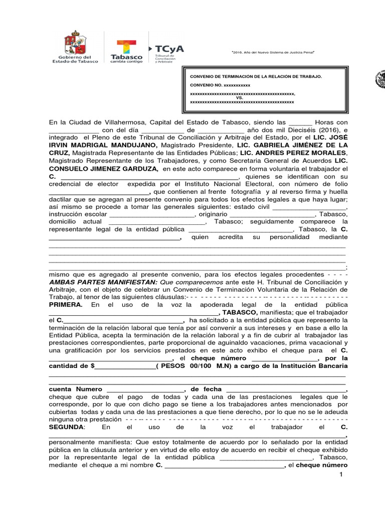 Formato de Convenio | PDF | Cheque | Caso de ley