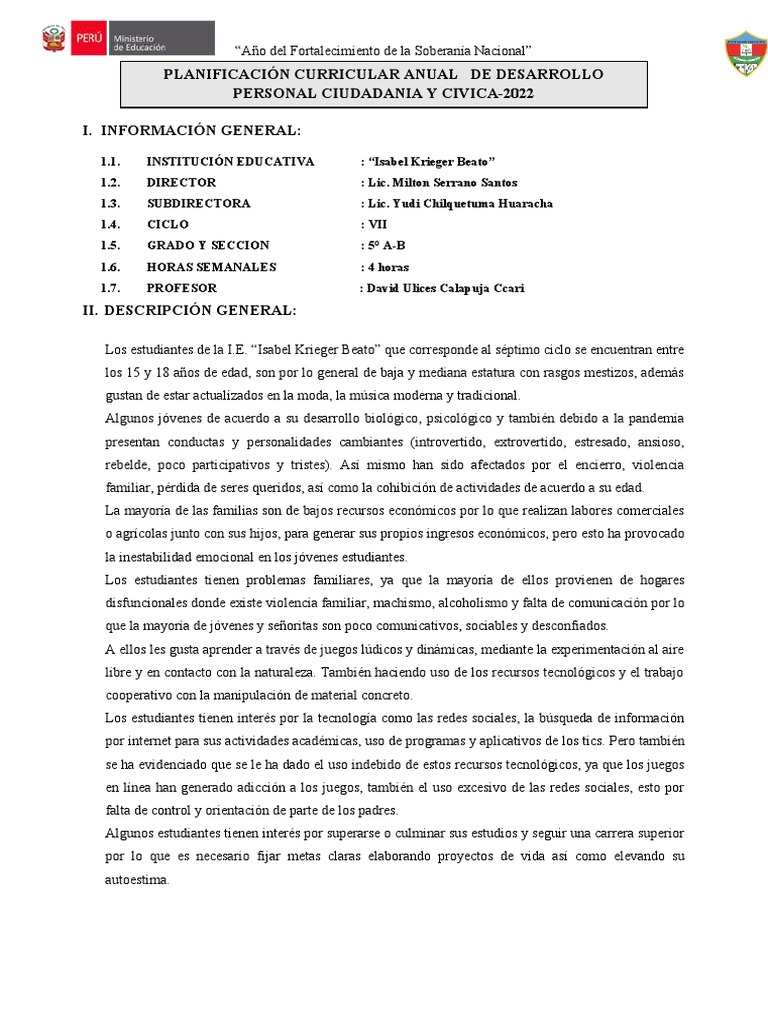 Programacion Anual DPCC 5° | PDF | Evaluación | Aprendizaje