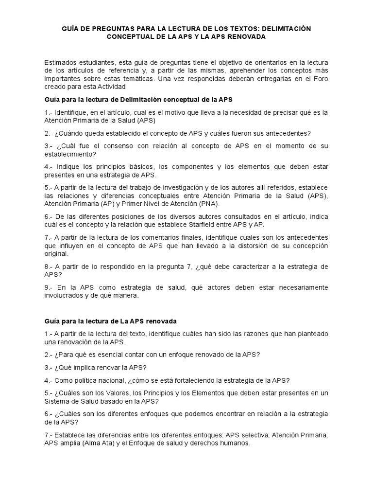 Guía de Preguntas Delimitación Conceptual APS y APS Renovada | PDF | Crecimiento personal y ...