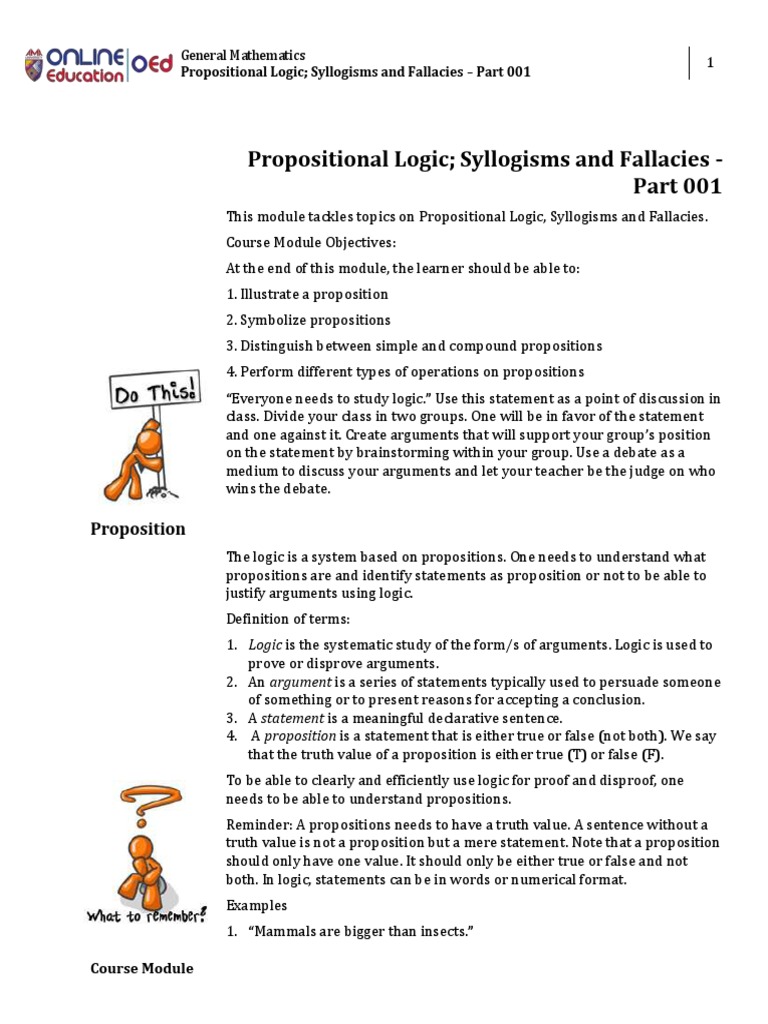 Week 016-017-Module Key Concepts of Propositional Logic Syllogisms and ... Week 016-017-Module Key Concepts of Propositional Logic Syllogisms and ...