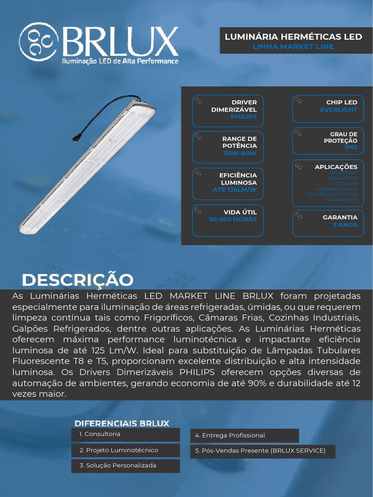 Ficha Técnica Brlux - Luminária Hermética Led - Market Line | PDF ...