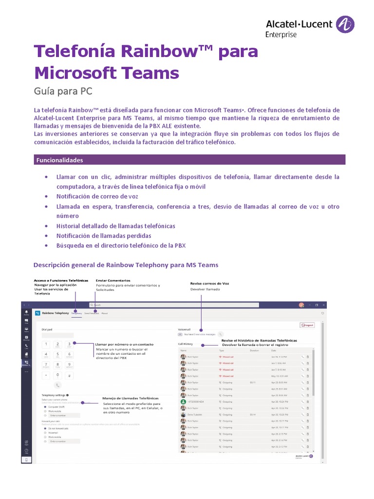 Rainbow Telephony Microsoft Quickstart Guide ES - V2.1 | PDF