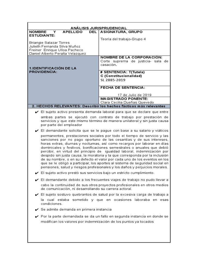 Analisis sentencia SL 2885-2019 | PDF | Daños y perjuicios | Justicia