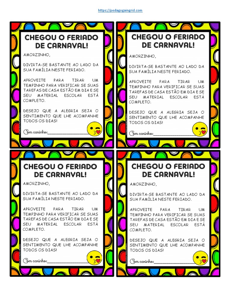 Bilhete Chegou o Feriado de Carnaval | PDF | Blog | Comunicação Bilhete Chegou o Feriado de Carnaval | PDF | Blog | Comunicação
