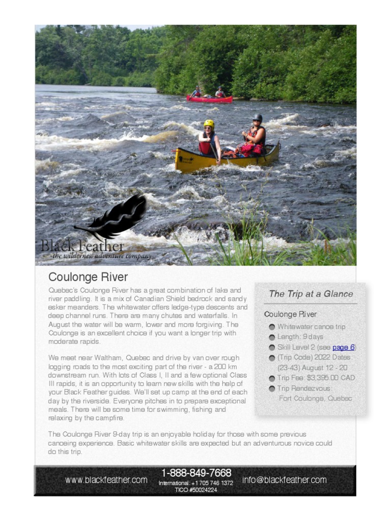 Black Feather Trip Package - Coulonge River 2023 | PDF | Food And Drink