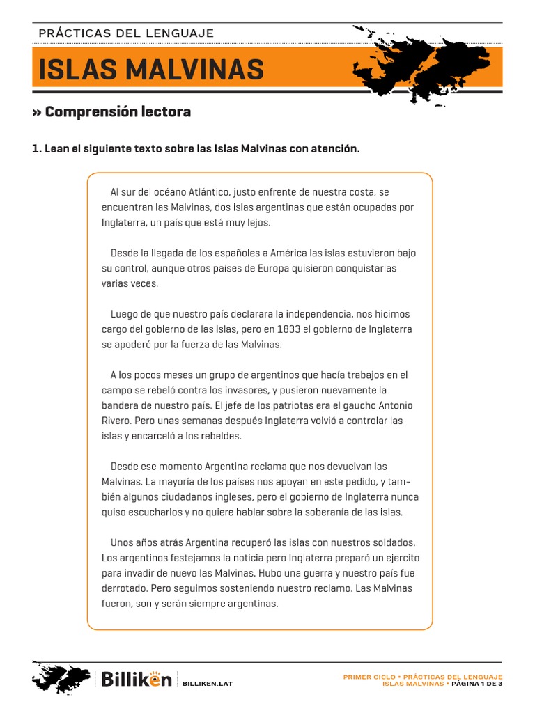 Islas Malvinas: Comprensión Lectora | PDF | Argentina | Comprensión lectora