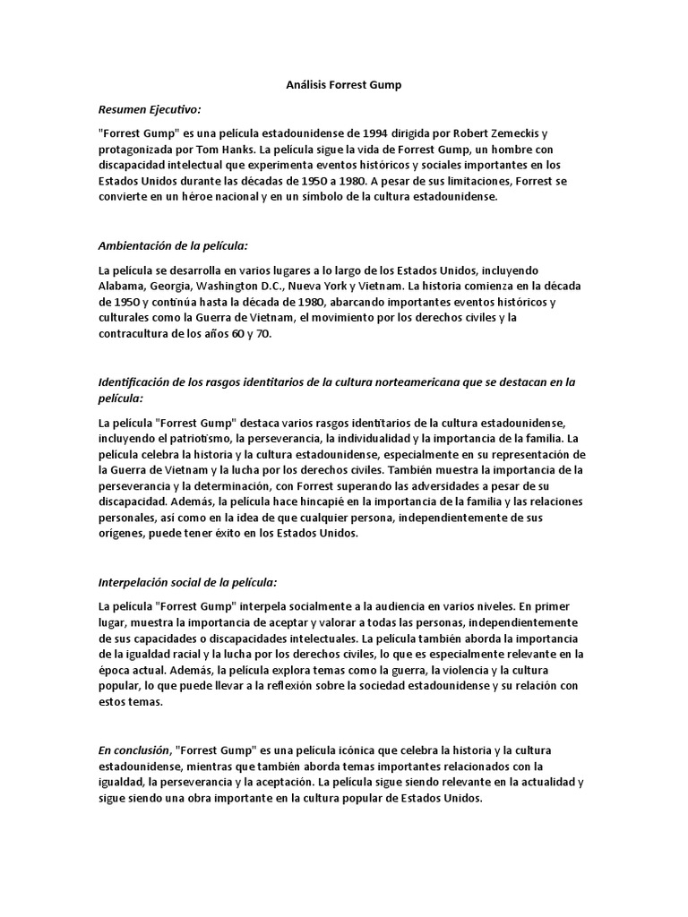 Análisis de Forrest Gump | PDF | Los Estados Unidos