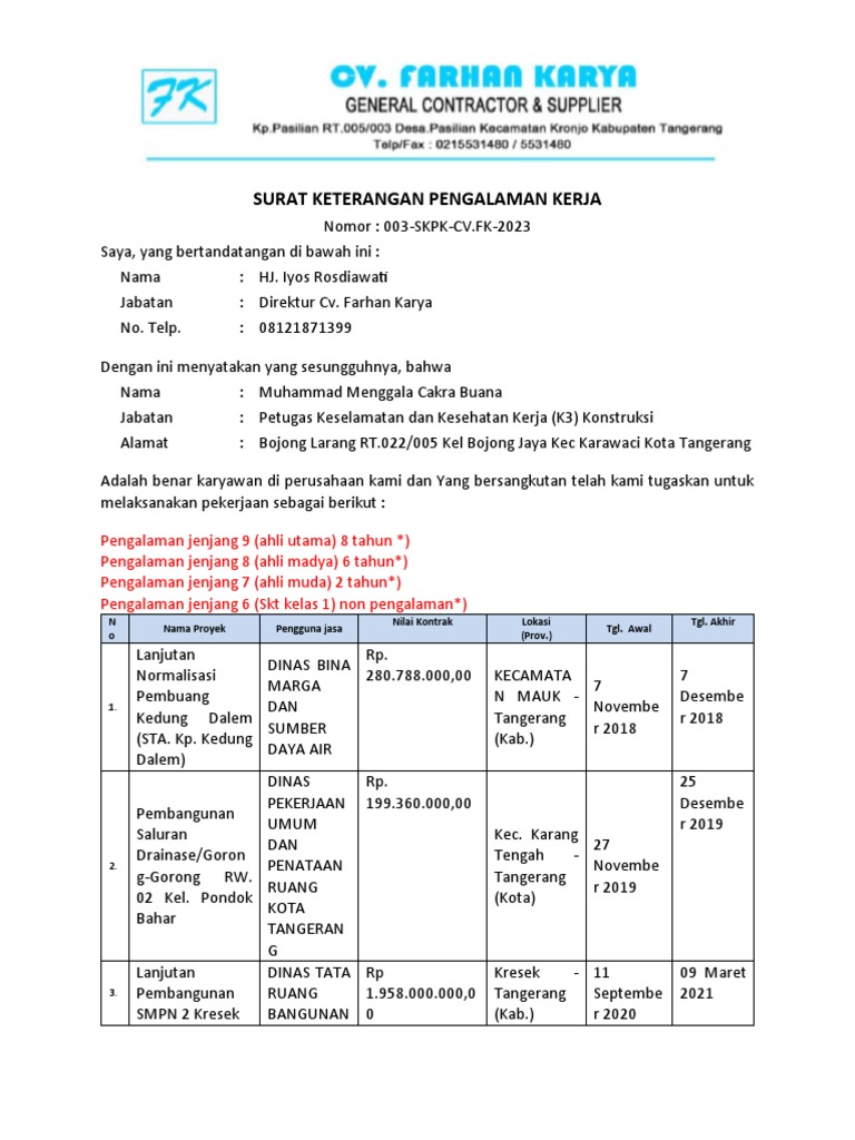 Form Surat Referensi Kerja | PDF