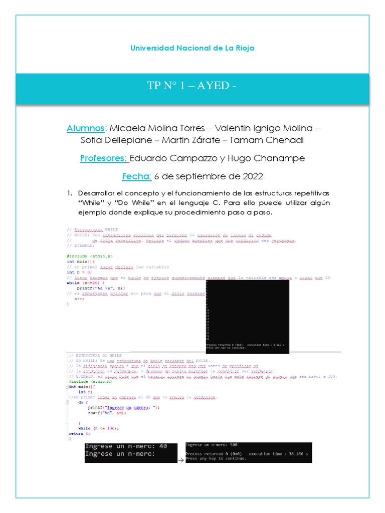 TP #1 - Ayed - : Alumnos: Profesores: Fecha | PDF | Algoritmos | Lenguaje de programación