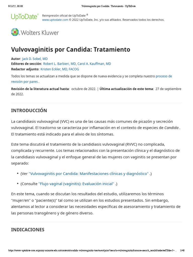 Vulvovaginitis Por Candida: Tratamiento: Introducción | PDF | Candidiasis | Medicamentos con receta